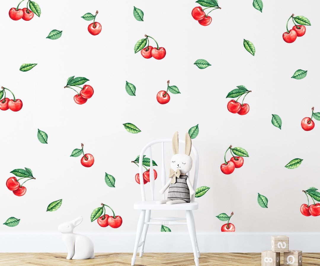 Watercolor Cherry Fruit Wall Decal Set, PVC Free Decals Stickers ...