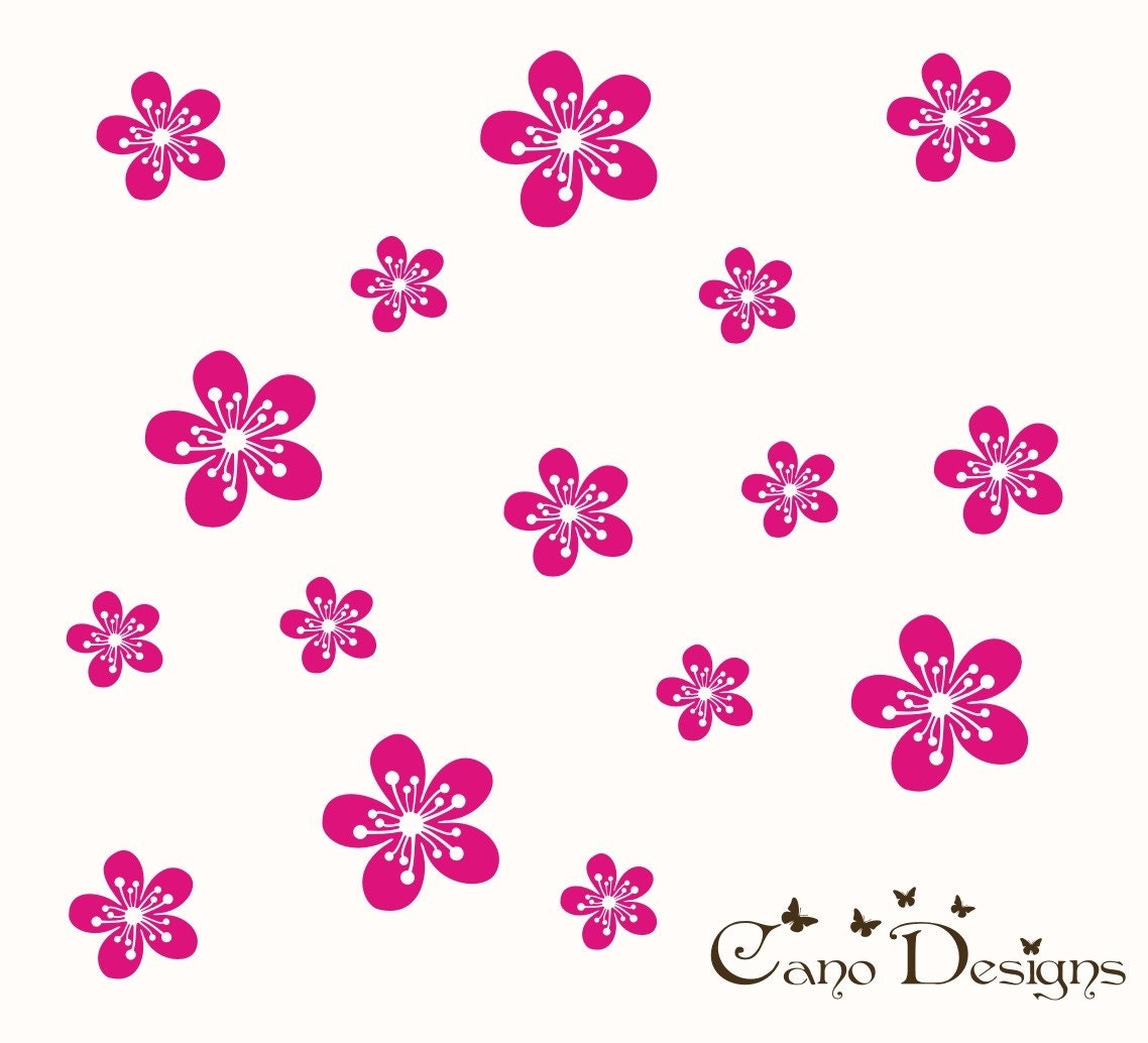 Flowers Set of 12, Flowers 12 Pack, Vinyl Wall Decals, Living Room ...