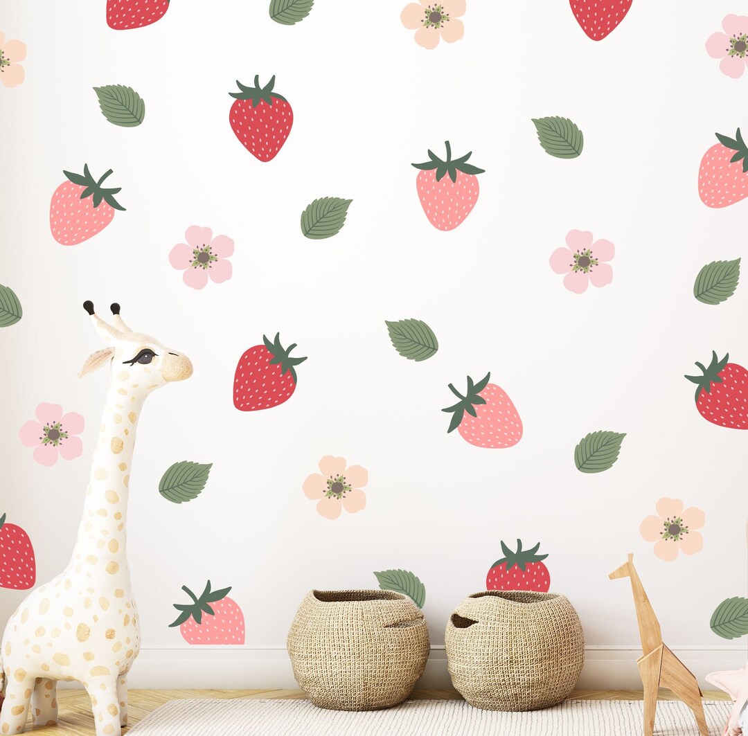 Strawberry Fruit Wall Decal Set, PVC Free Decals Stickers, Nursery Wall Decor, Strawberries ...