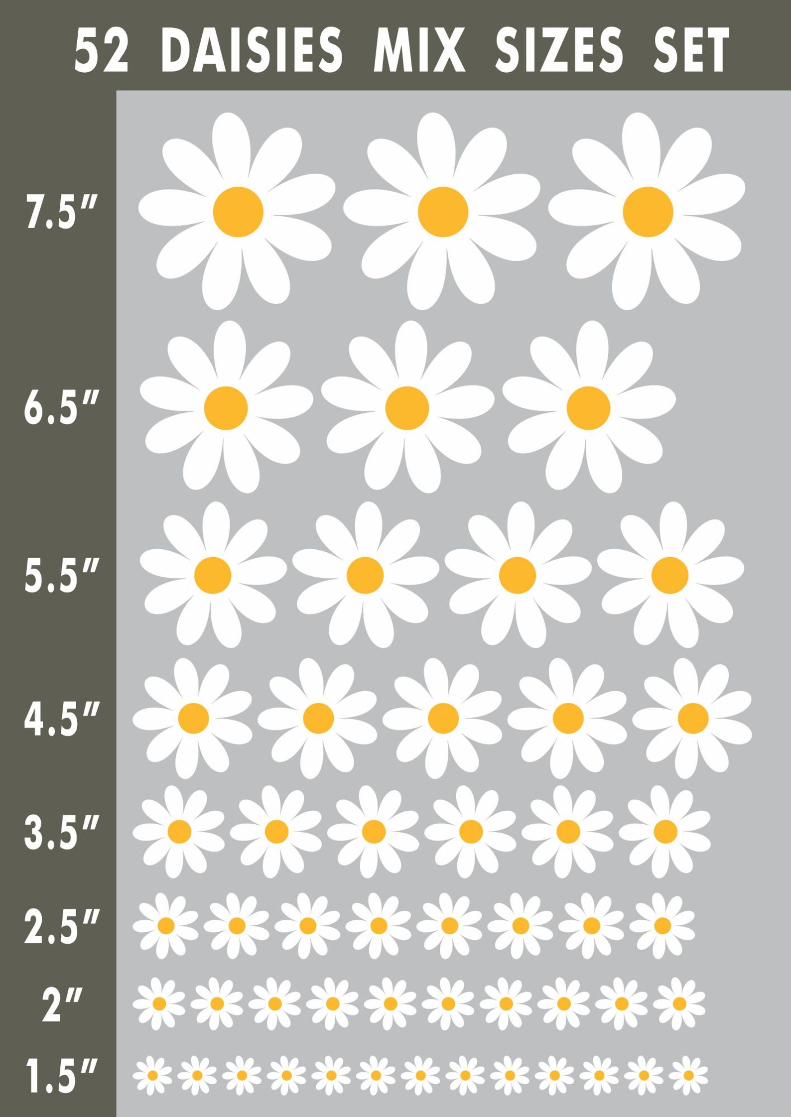 Daisy Flower Wall Decal Set, Vinyl Wall Sticker, Nature Accent ...