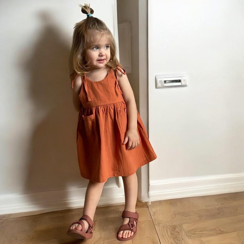 Girls Summer Suspender Dress With Pockets | Toddler Cotton Blend ...