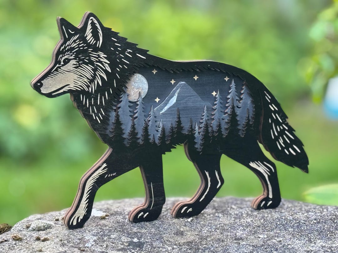 Layered Wolf SVG | 4-layer Laser Cut Design | Forest Mountain Wolf ...
