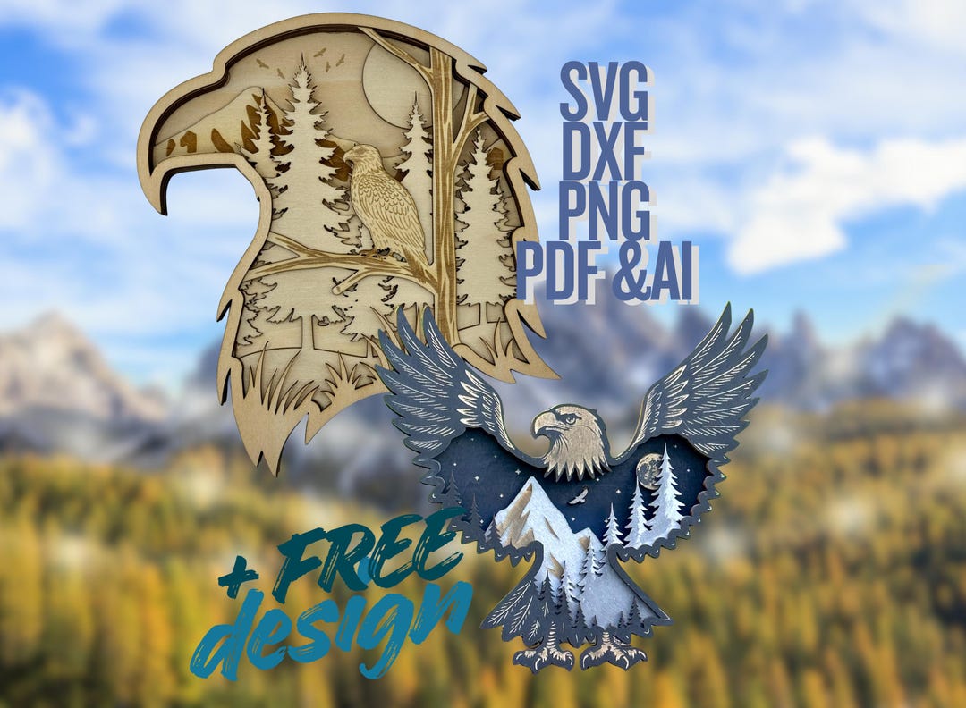 Layered Eagle SVG Laser Bundle | 7 Layer Eagle Head With Forest ...