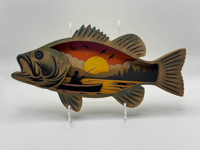 Large Mouth Bass Fish 9 Layered SVG | Fishing Scene Multilayer Laser ...