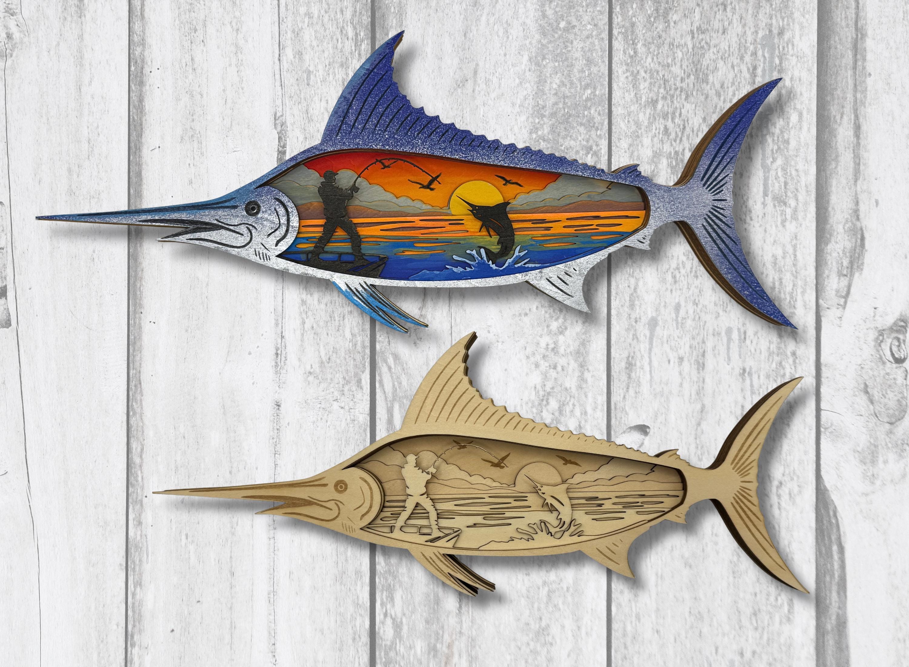 3D Marlin Fish SVG DXF PDF Png Ai | Game Fishing Scene Multilayer Cut ...