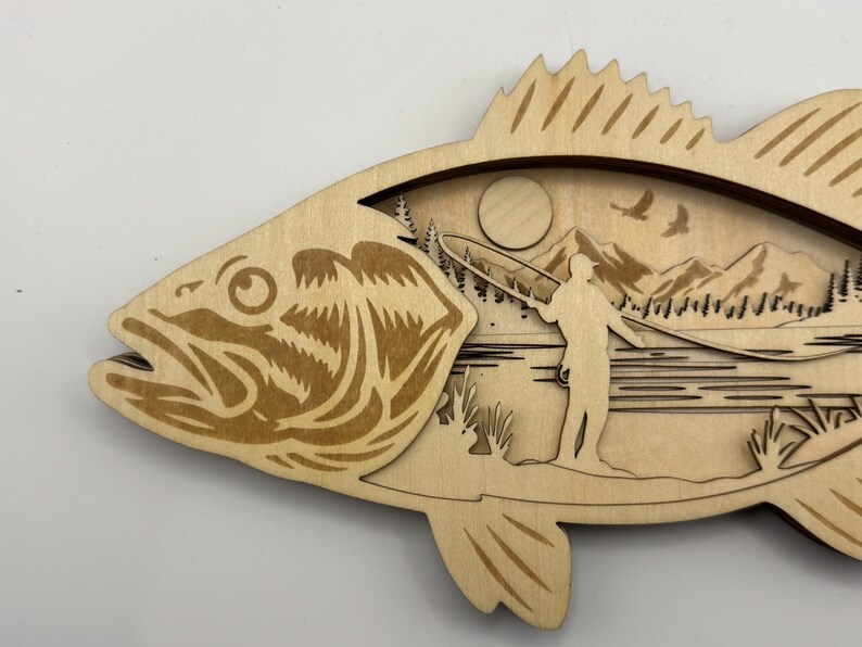 Smallmouth Bass Fish 8 Layered SVG | Fishing Scene Multilayer Laser Cut ...