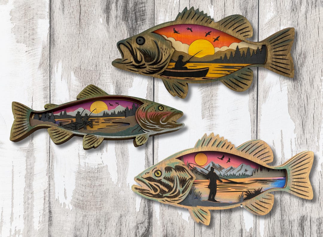 3 Fish SVG Bundle | Largemouth Smallmouth Bass | Rainbow Trout 3D ...