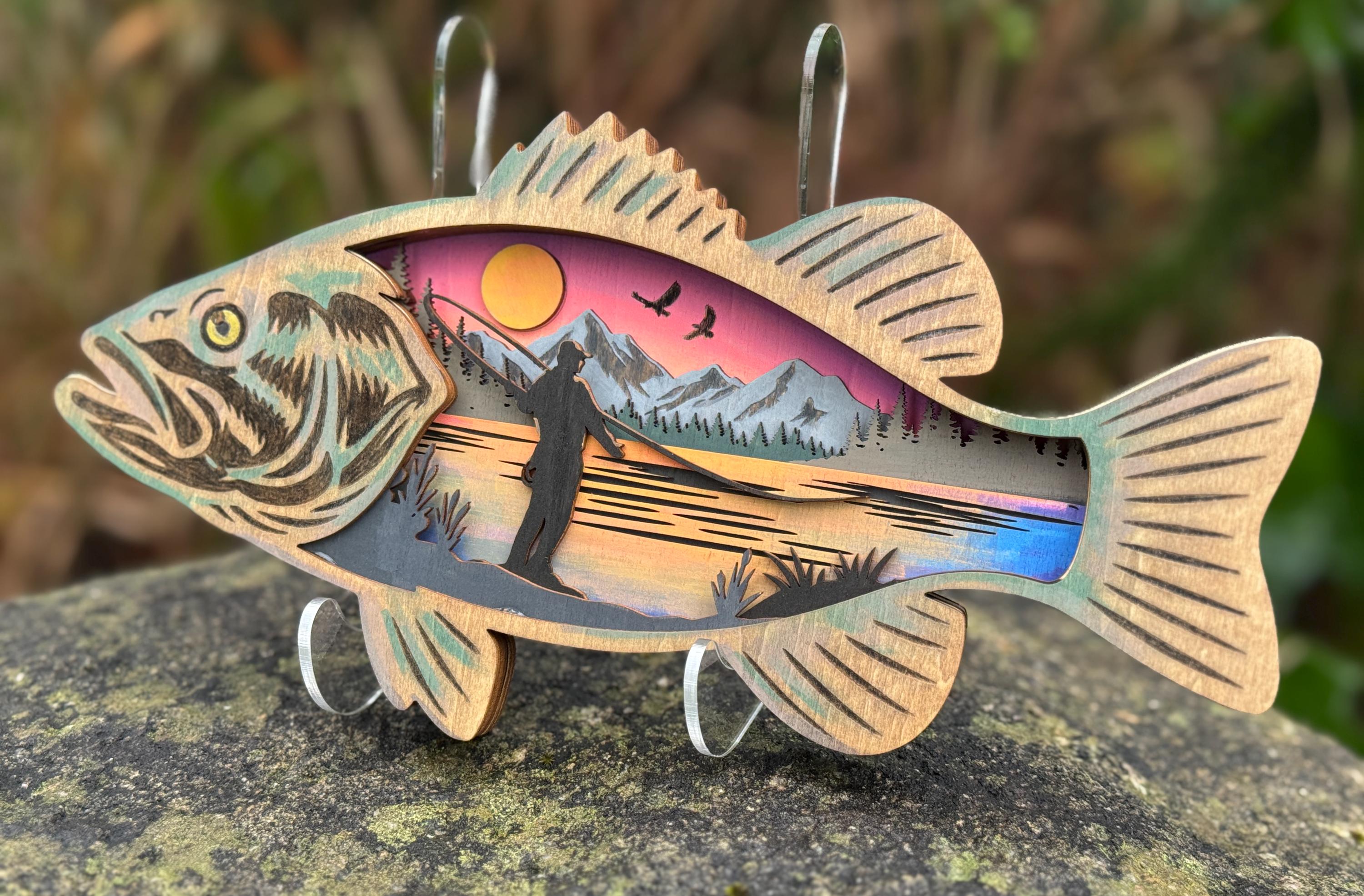 Smallmouth Bass Fish 8 Layered SVG | Fishing Scene Multilayer Laser Cut ...