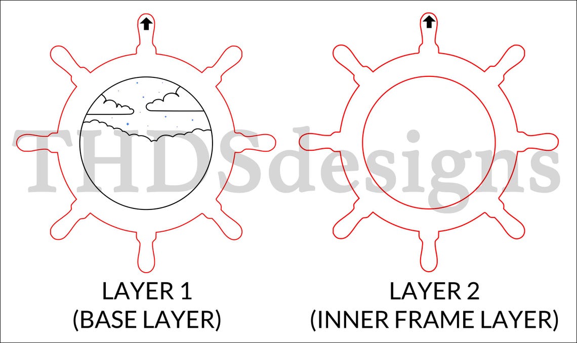 Multi-layer Lighthouse SVG File – Storm Scene in Ship Wheel Frame ...