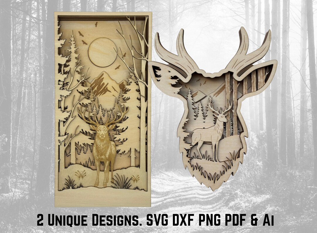 Multilayer 3D Stag Deer Scene Laser Files | 2 Designs for Laser ...