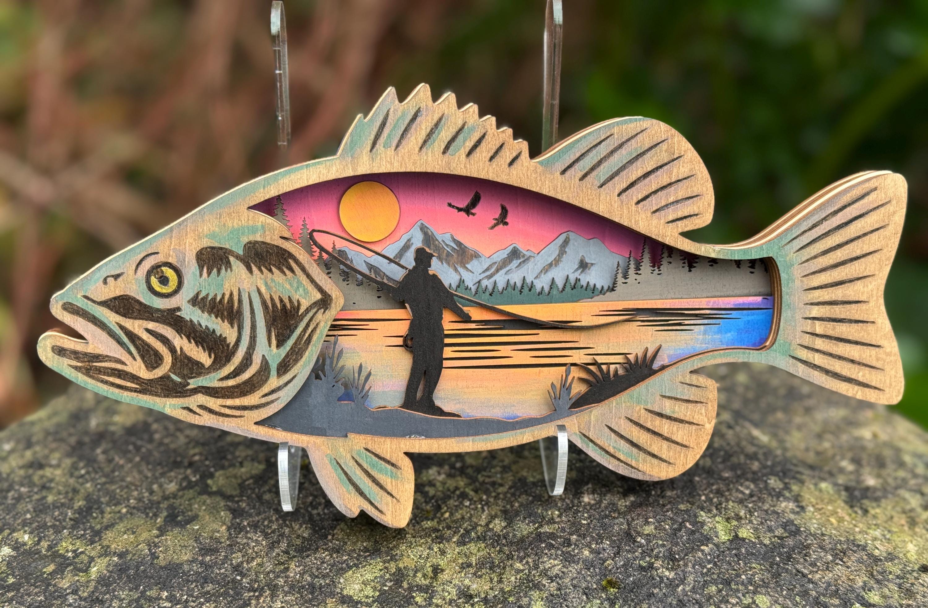Smallmouth Bass Fish 8 Layered SVG | Fishing Scene Multilayer Laser Cut ...
