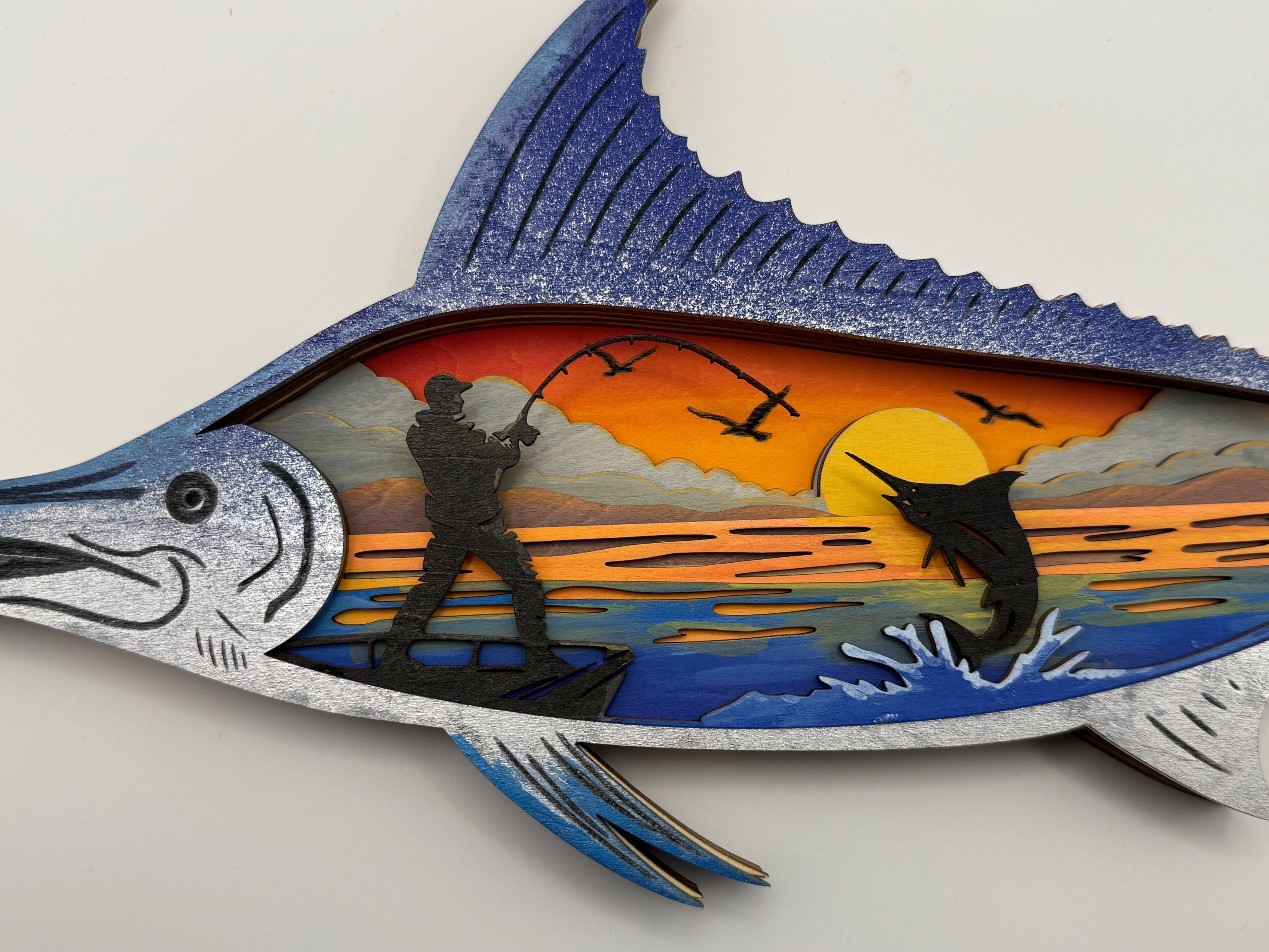 3D Marlin Fish SVG DXF PDF Png Ai | Game Fishing Scene Multilayer Cut ...