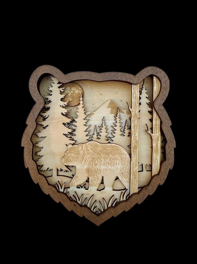 7 Layer Bear Head Forest Scene SVG | Layered Mountain Landscape Laser ...