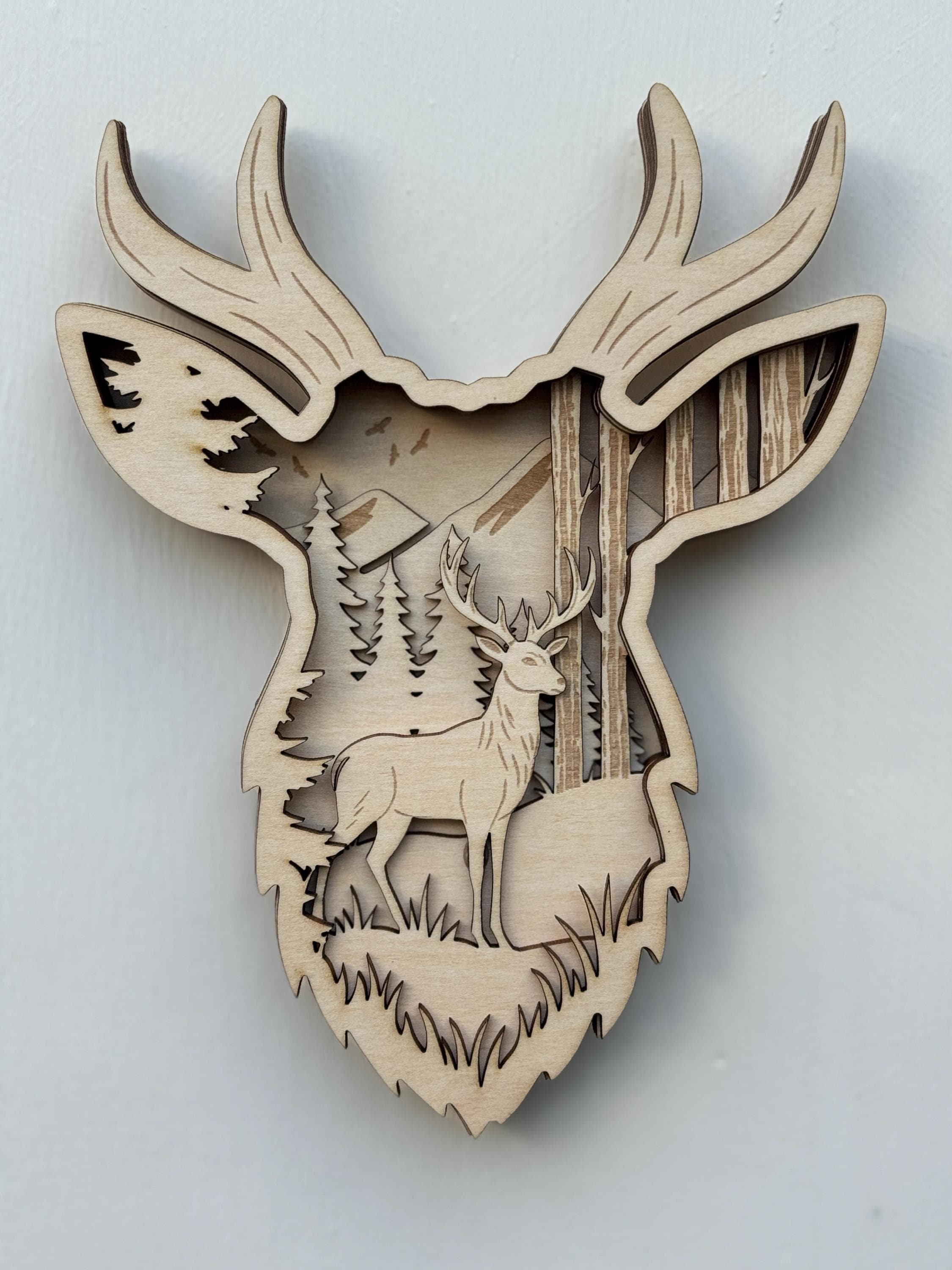 6 Layer Stag Head Forest Scene SVG | Deer Laser Cut File | Layered ...