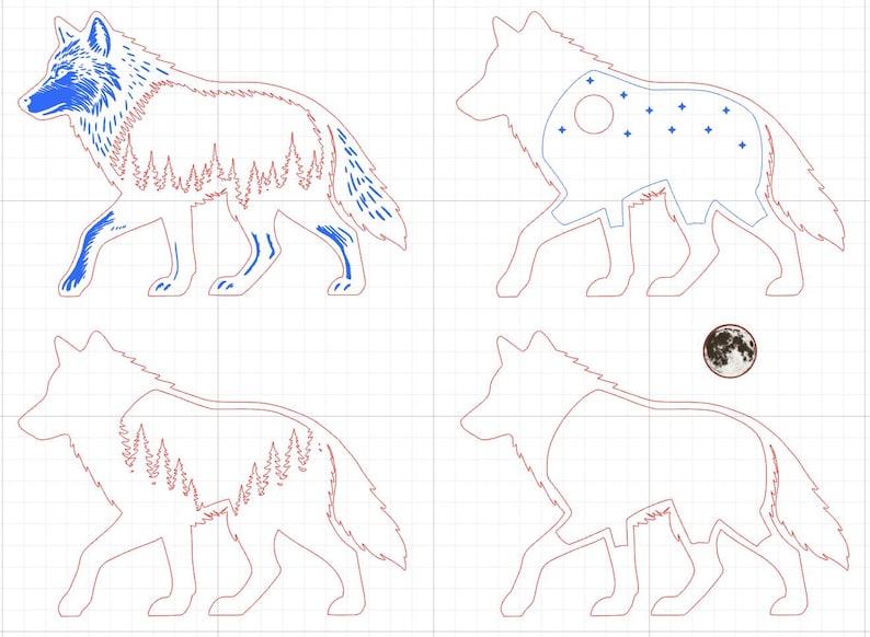 Layered Wolf SVG | 4-layer Laser Cut Design | Forest Mountain Wolf ...