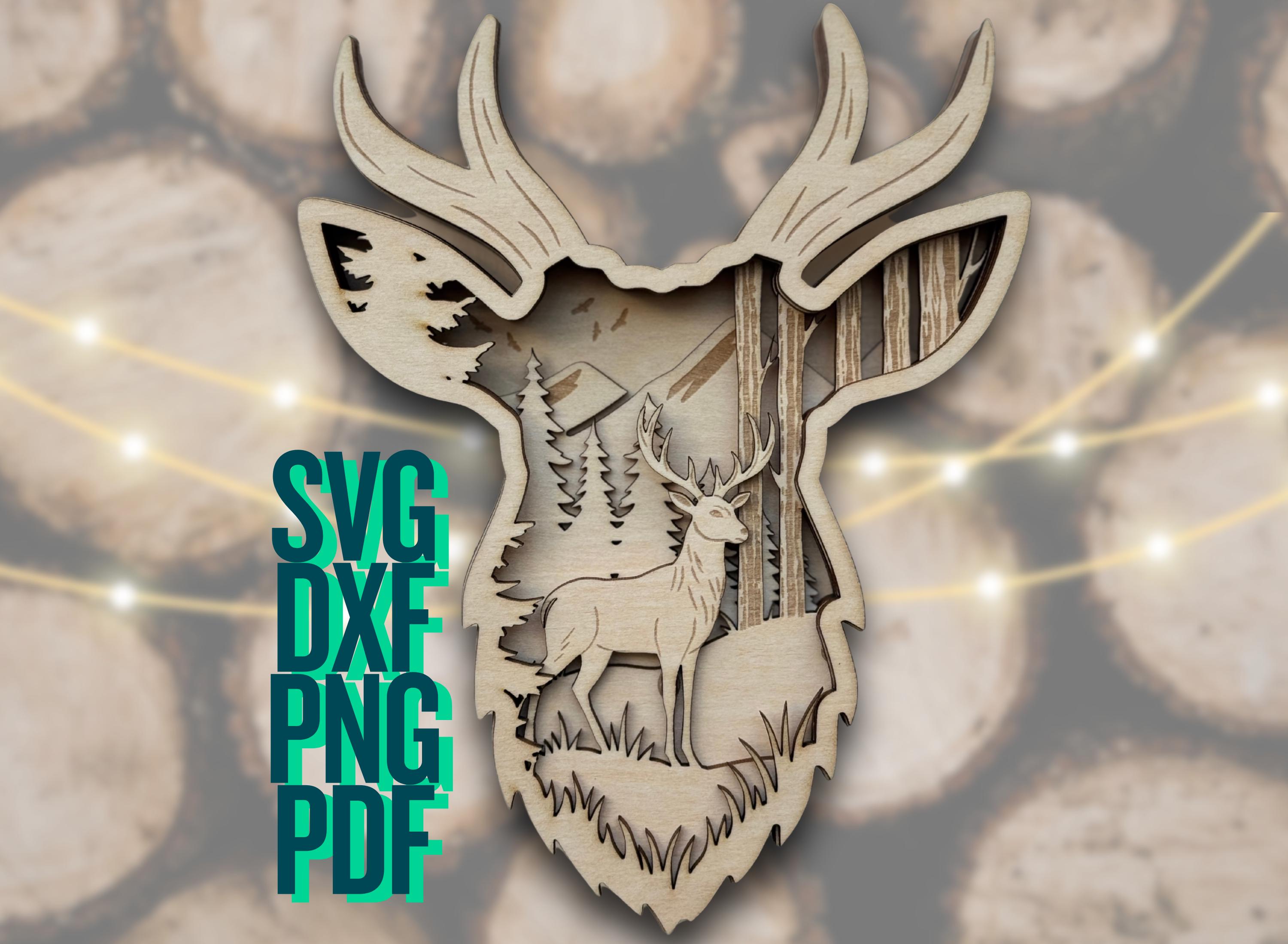 6 Layer Stag Head Forest Scene SVG | Deer Laser Cut File | Layered ...