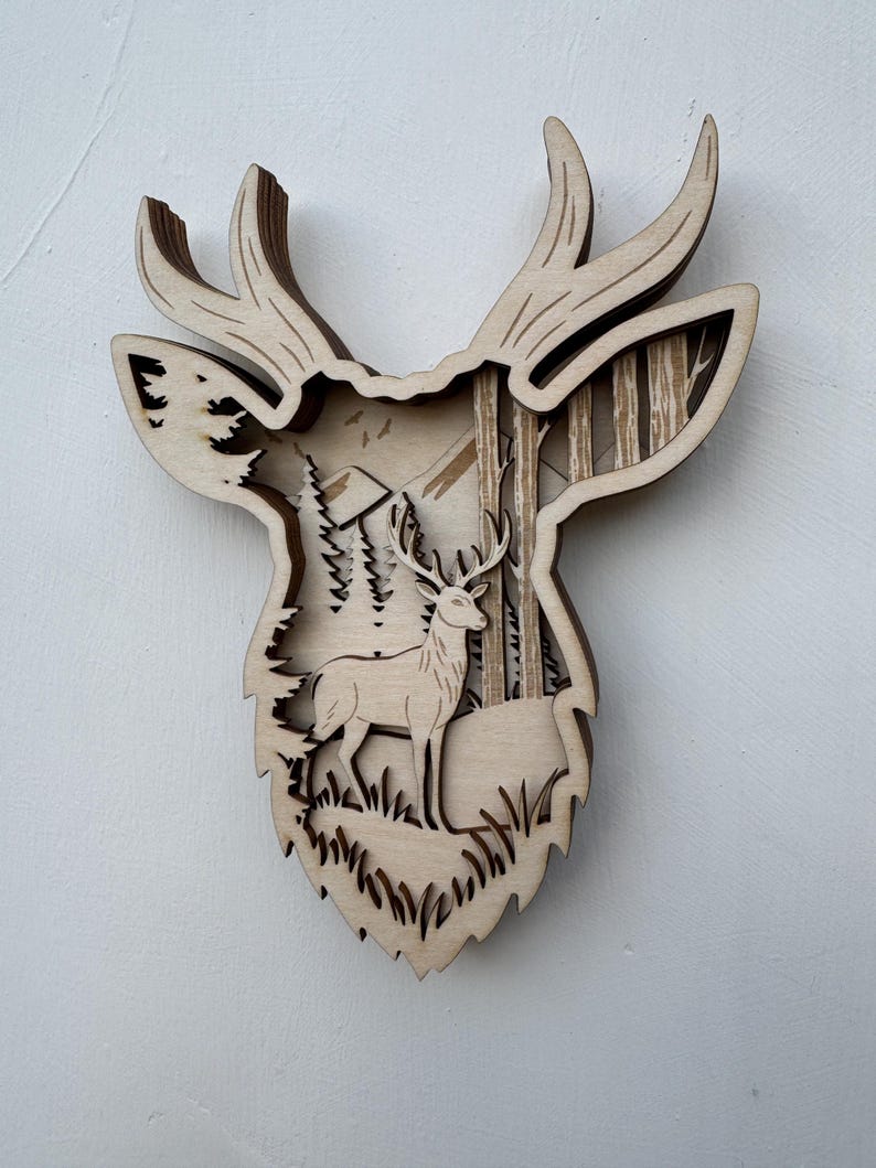 6 Layer Stag Head Forest Scene SVG | Deer Laser Cut File | Layered ...