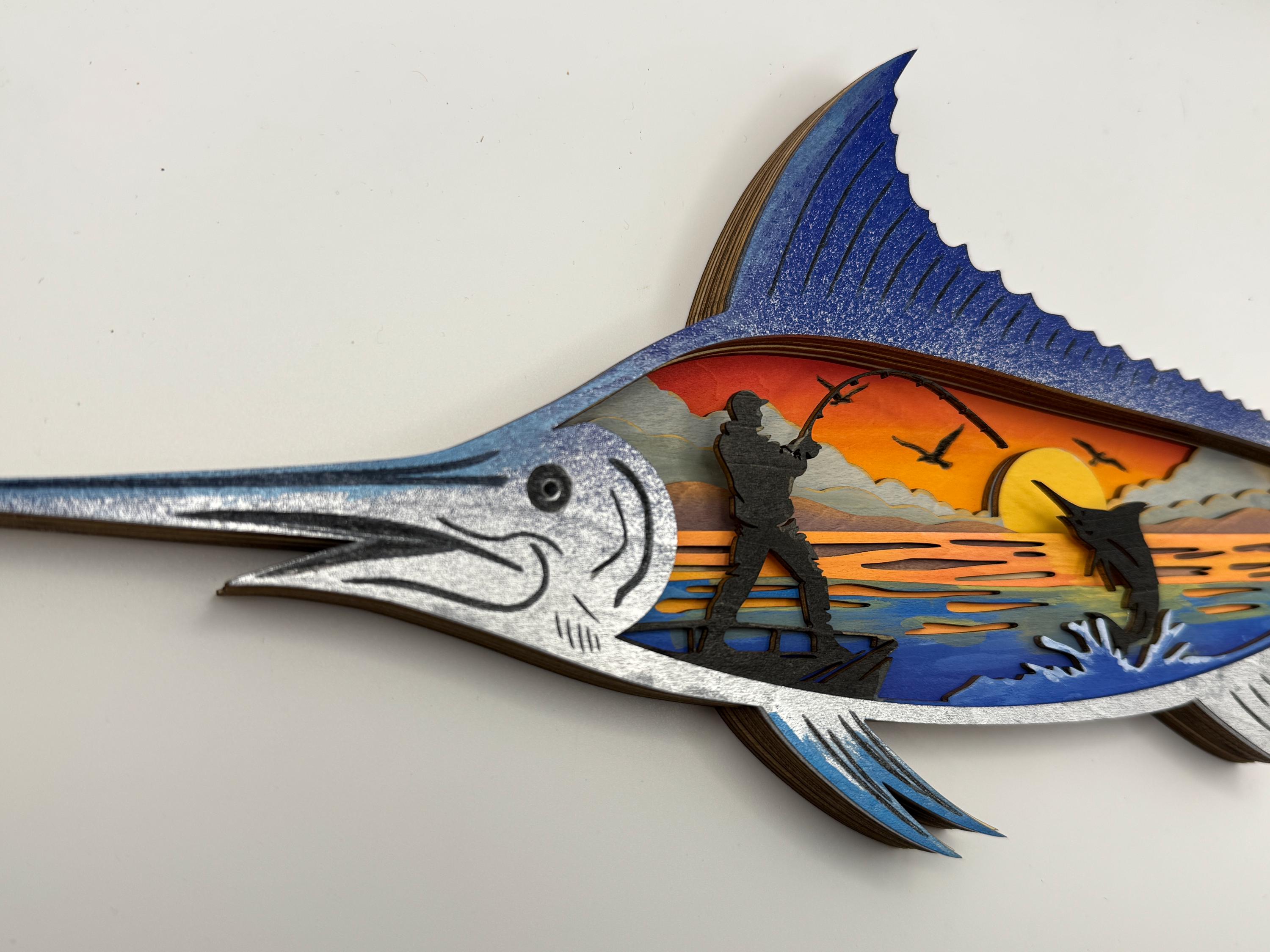 3D Marlin Fish SVG DXF PDF Png Ai | Game Fishing Scene Multilayer Cut ...