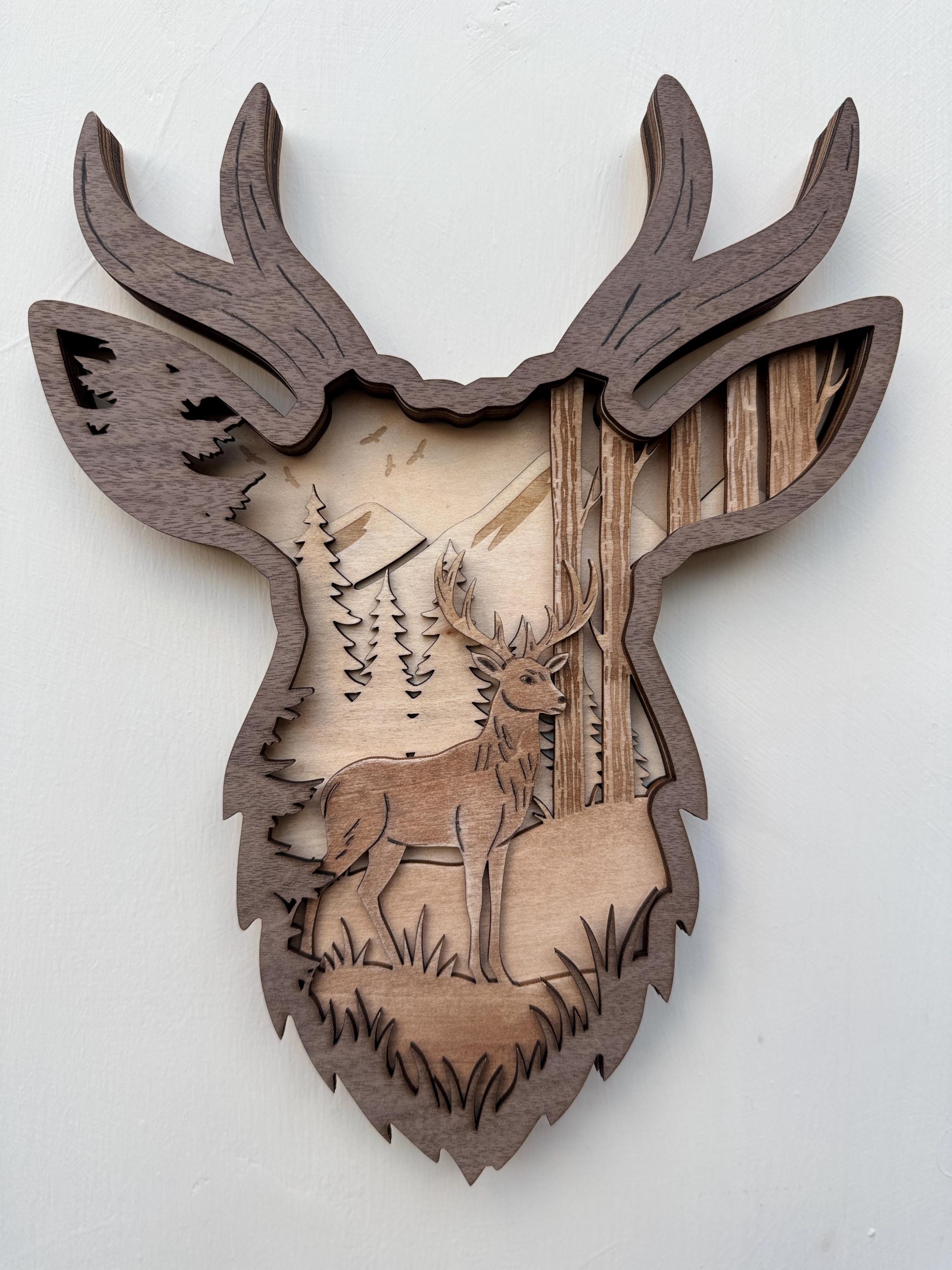 6 Layer Stag Head Forest Scene SVG | Deer Laser Cut File | Layered ...