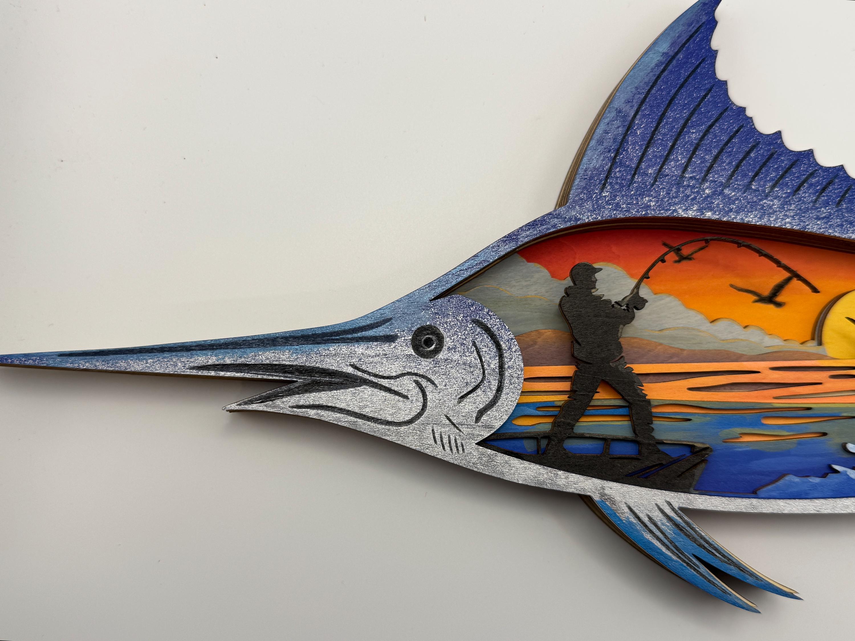 3D Marlin Fish SVG DXF PDF Png Ai | Game Fishing Scene Multilayer Cut ...