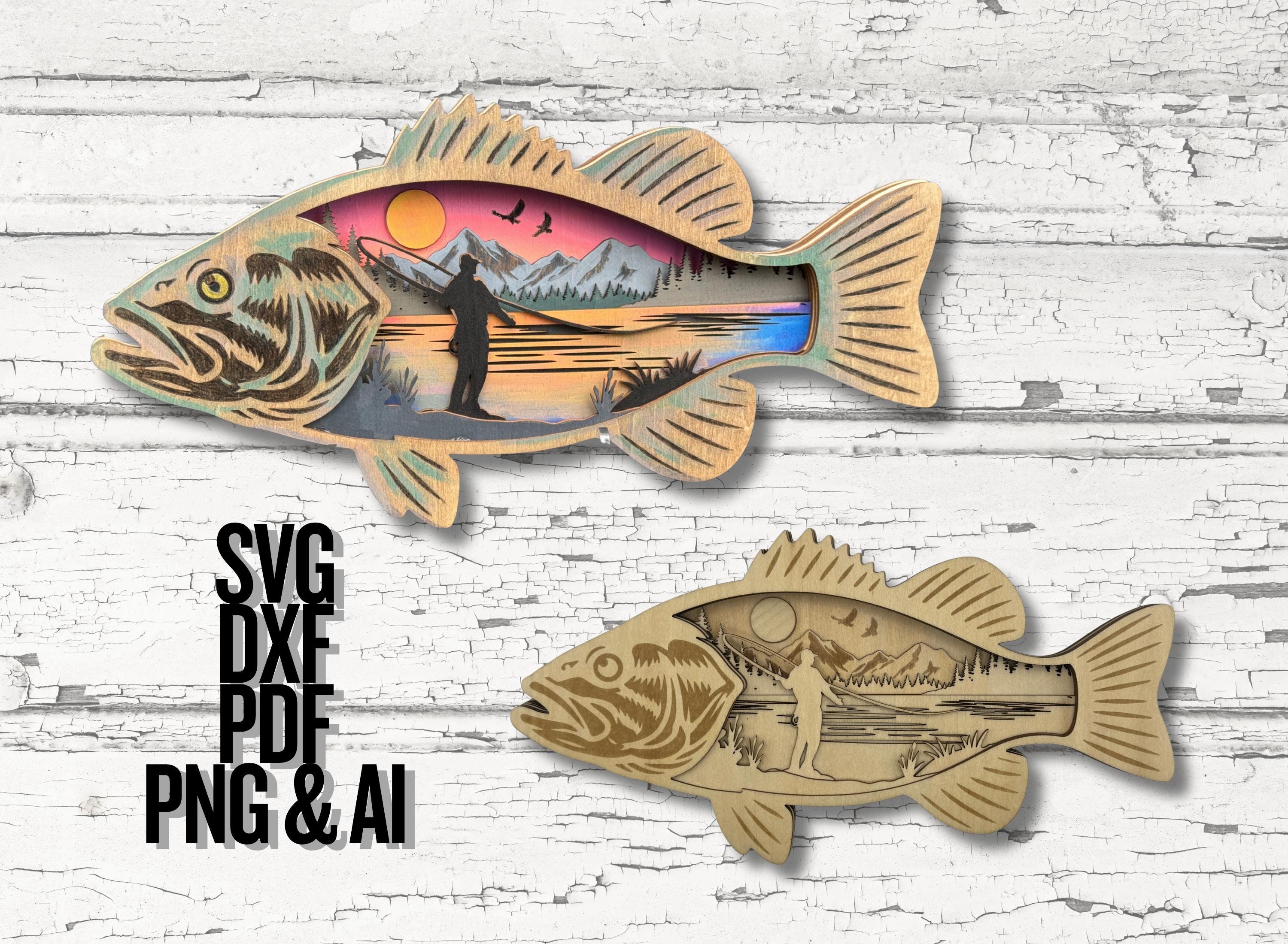 Smallmouth Bass Fish 8 Layered SVG | Fishing Scene Multilayer Laser Cut ...