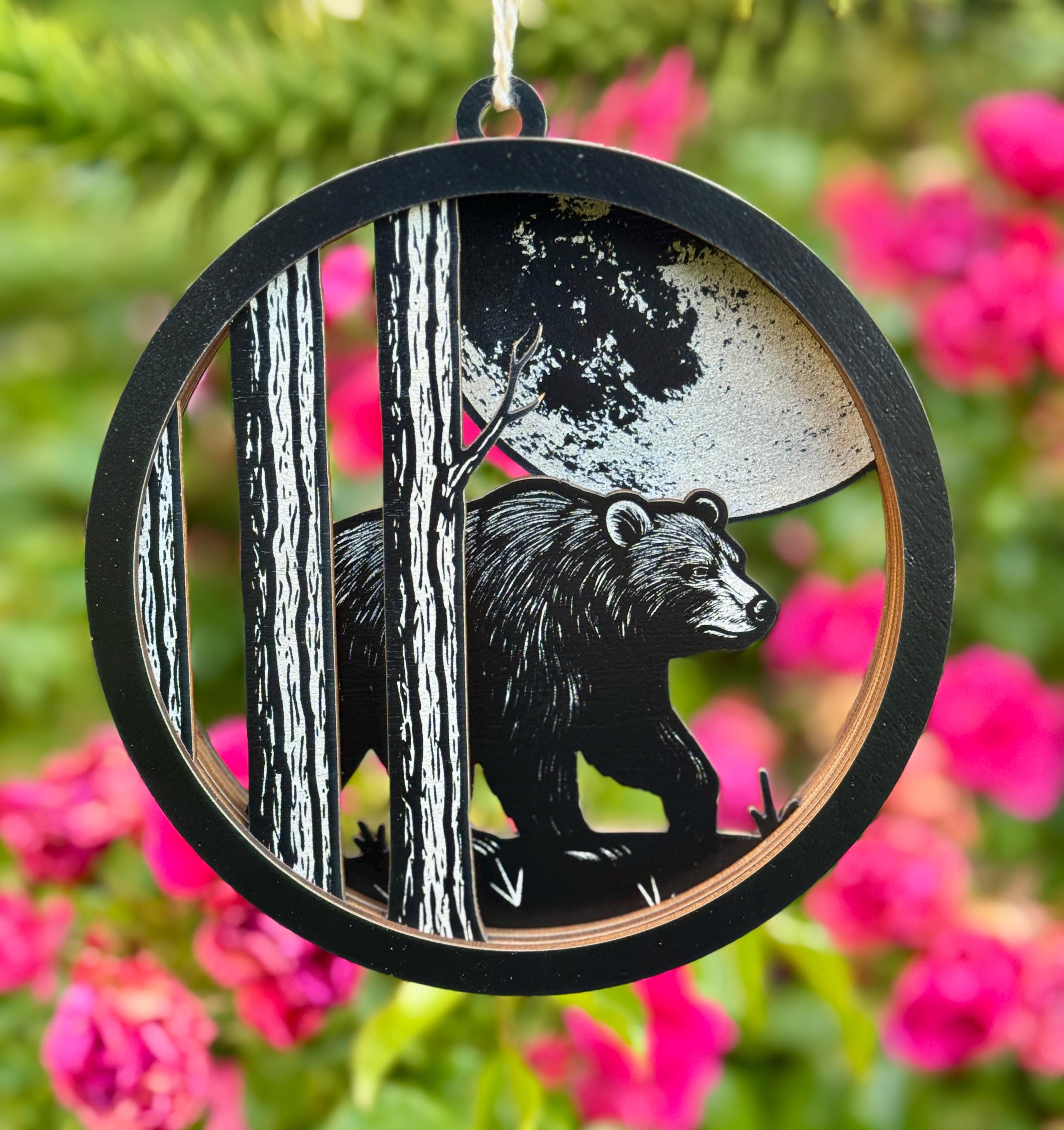 3D Layered Bear in the Woods SVG | Wildlife Forest Scene for Laser ...