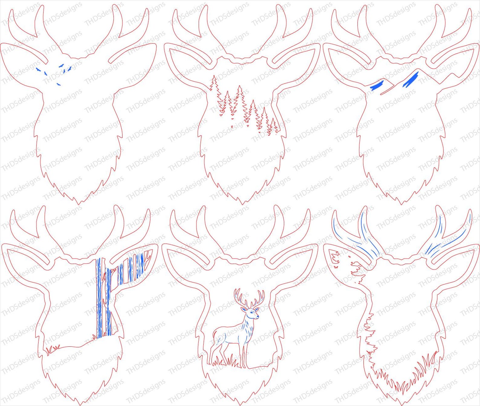 6 Layer Stag Head Forest Scene SVG | Deer Laser Cut File | Layered ...