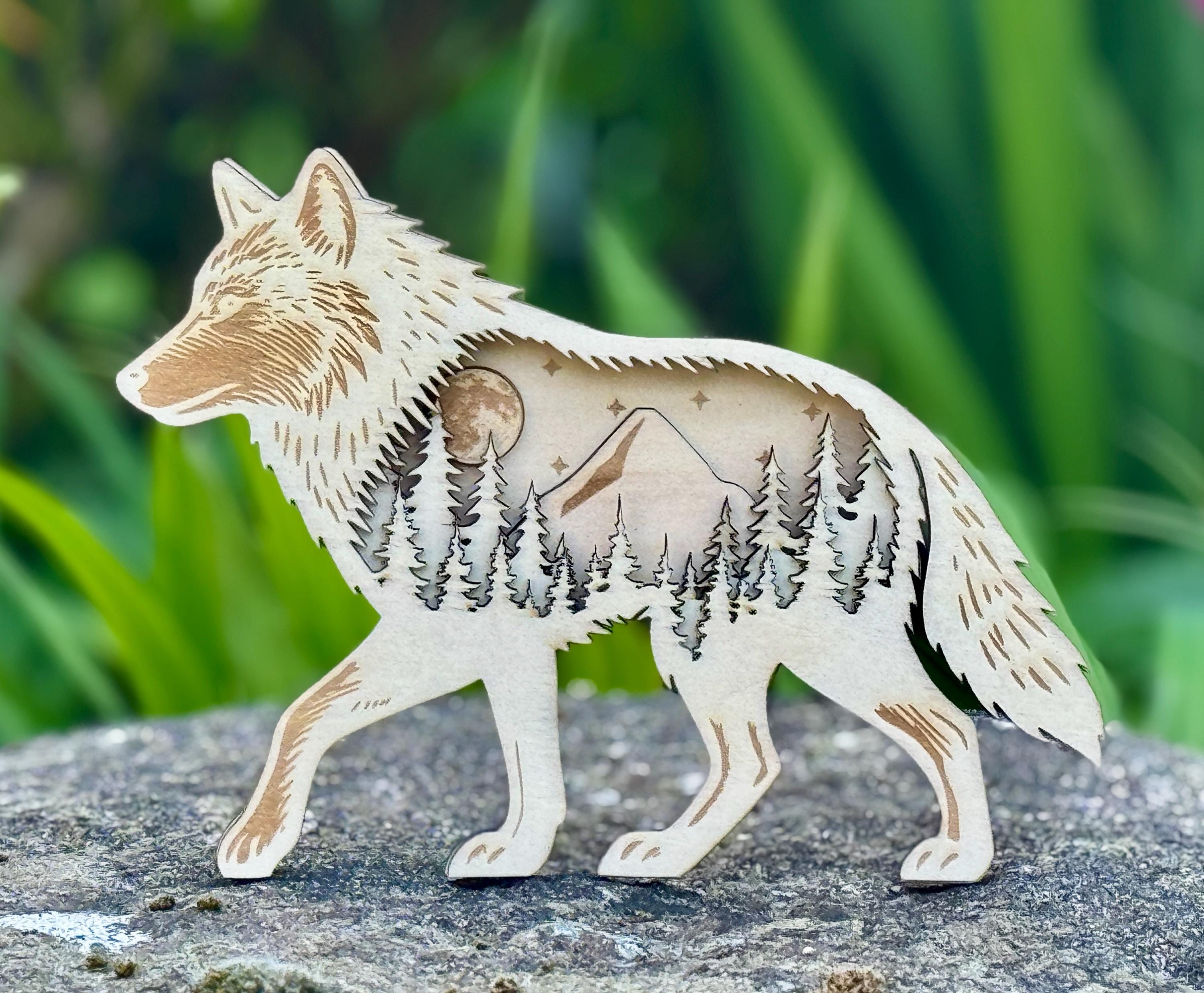 Layered Wolf SVG | 4-layer Laser Cut Design | Forest Mountain Wolf ...