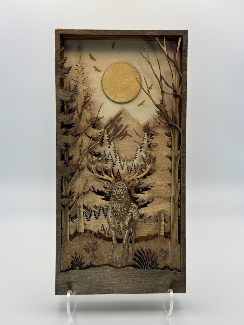 Multilayer Stag Forest Scene SVG | 10 Layer 3D Deer Mountain Wall Art ...