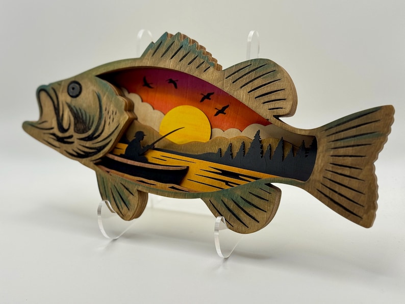 Largemouth Bass Fish 9 Layered SVG | Fishing Scene Multilayer Laser Cut ...