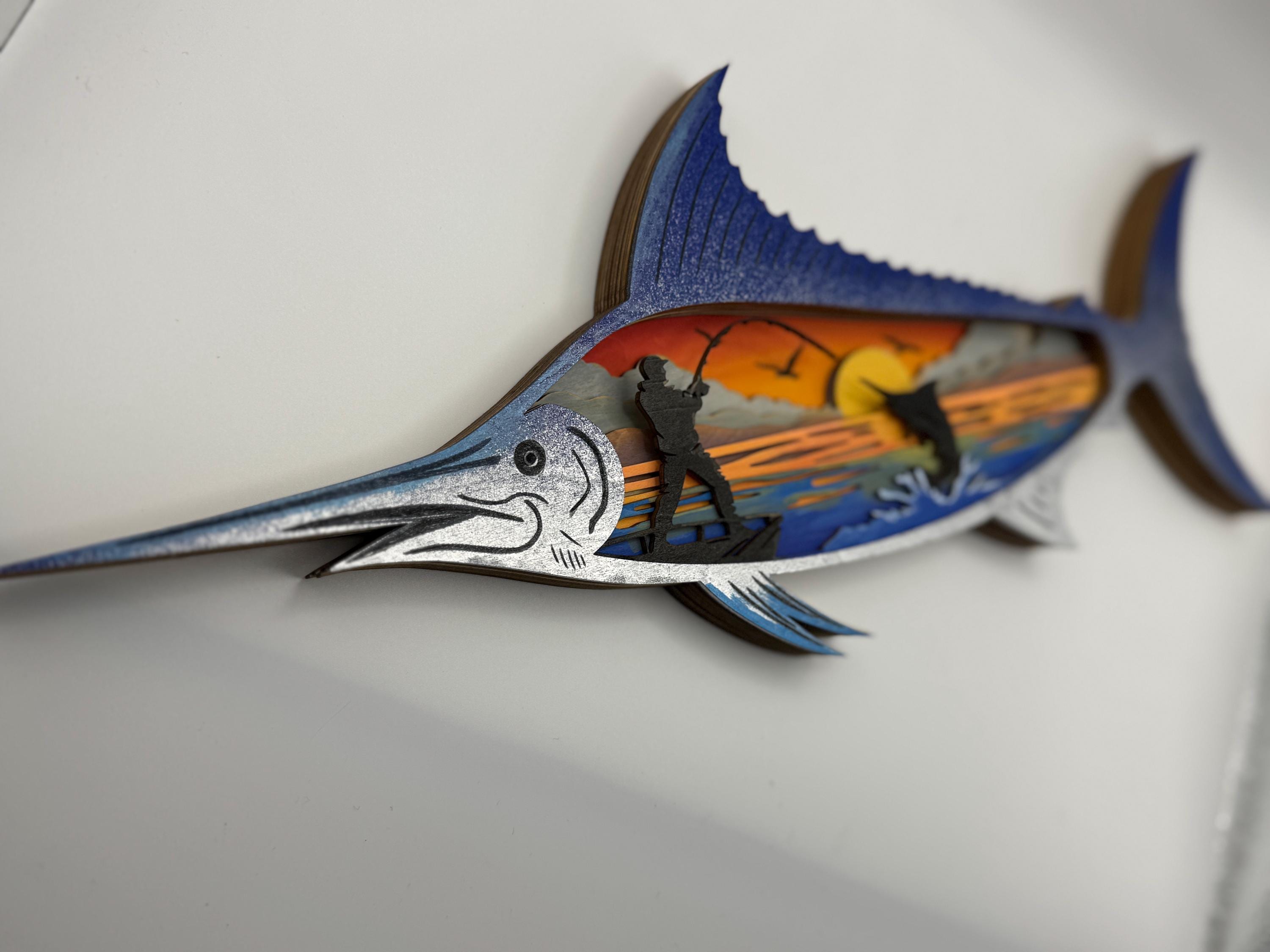 3D Marlin Fish SVG DXF PDF Png Ai | Game Fishing Scene Multilayer Cut ...