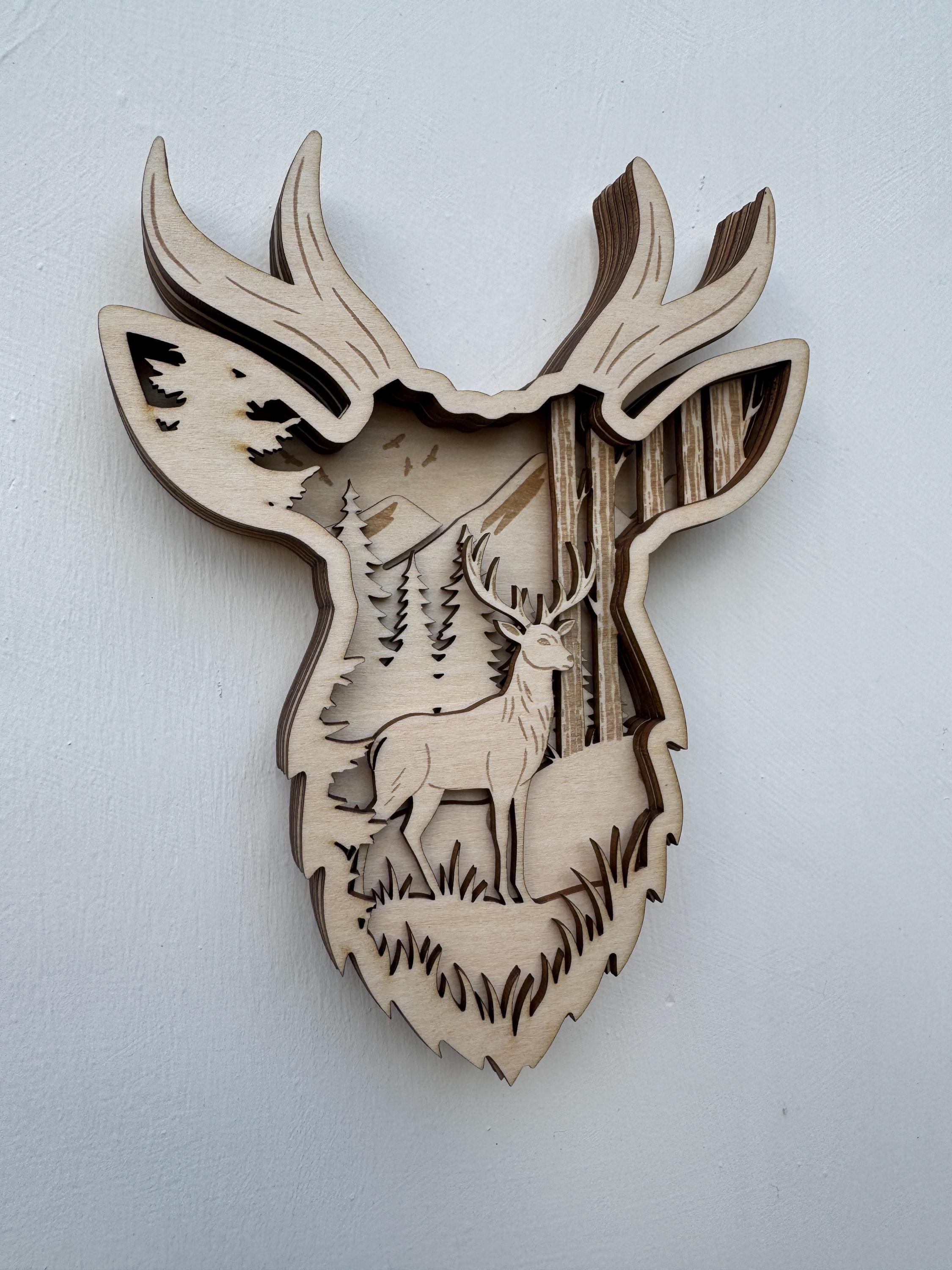 6 Layer Stag Head Forest Scene SVG | Deer Laser Cut File | Layered ...