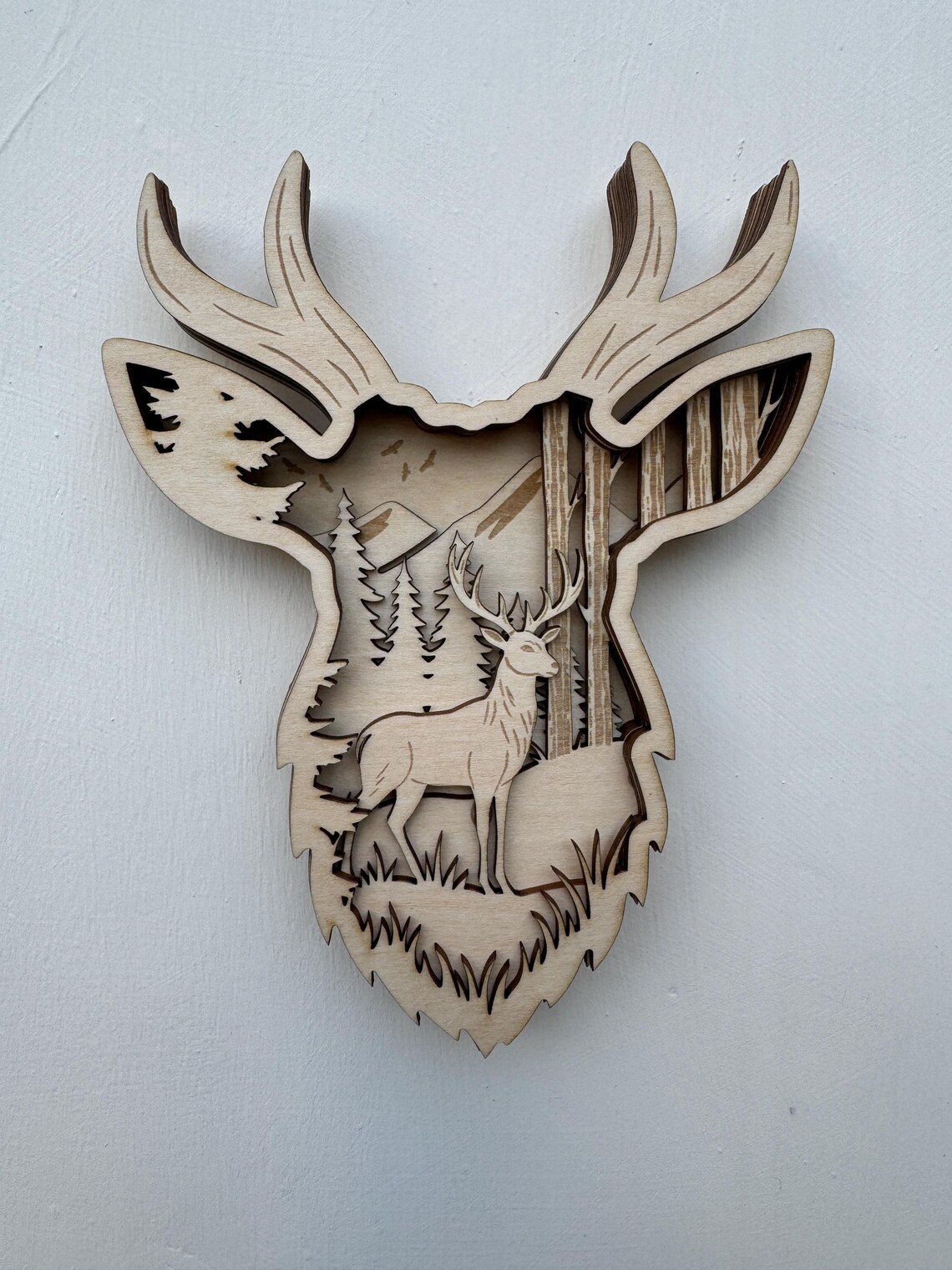 6 Layer Stag Head Forest Scene SVG | Deer Laser Cut File | Layered ...