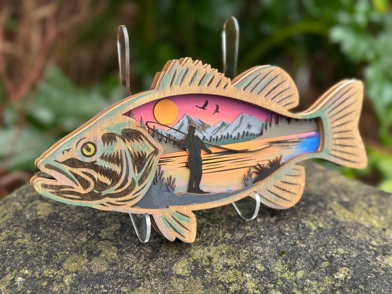 Smallmouth Bass Fish 8 Layered SVG | Fishing Scene Multilayer Laser Cut ...