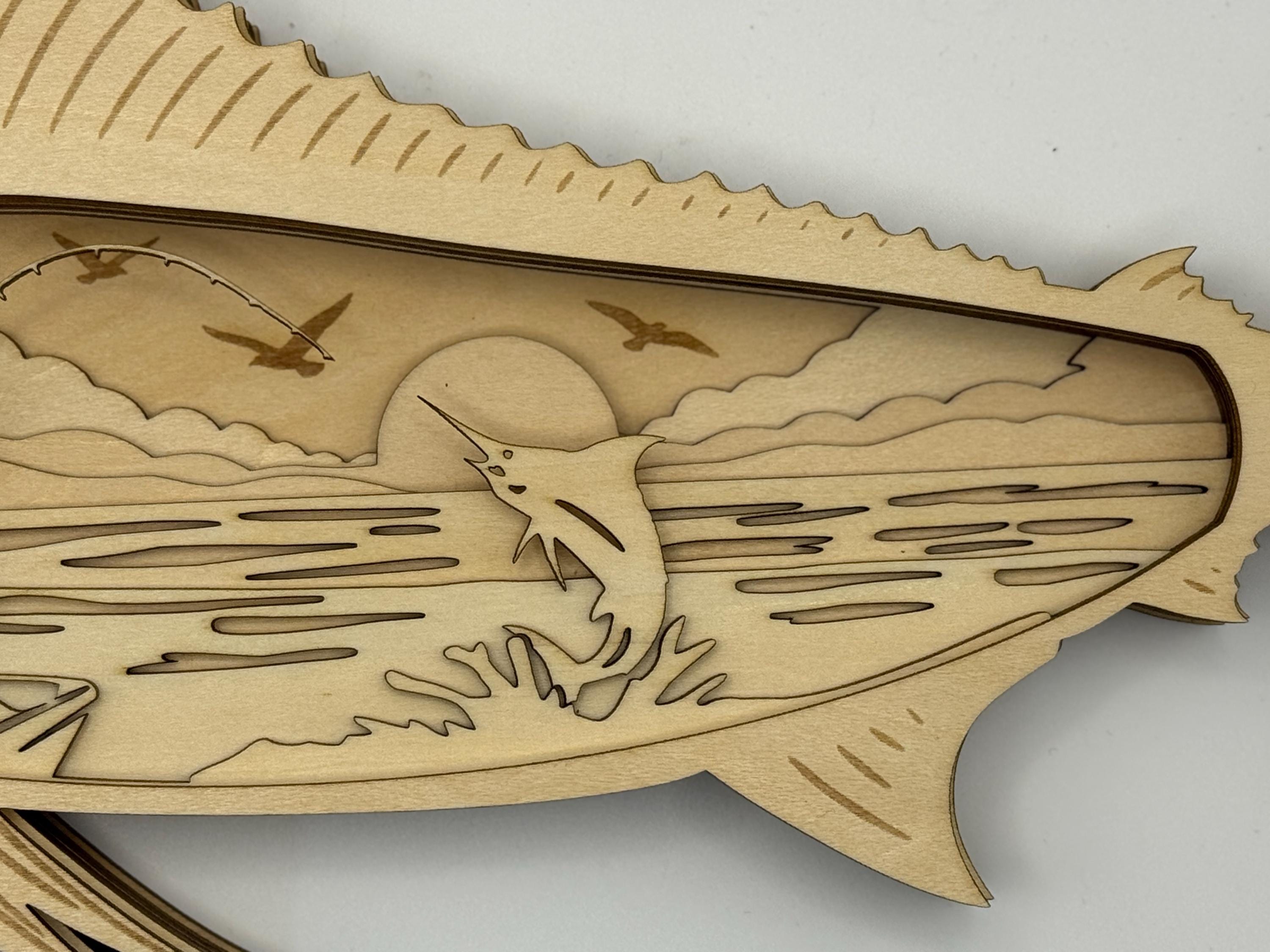 3D Marlin Fish SVG DXF PDF Png Ai | Game Fishing Scene Multilayer Cut ...
