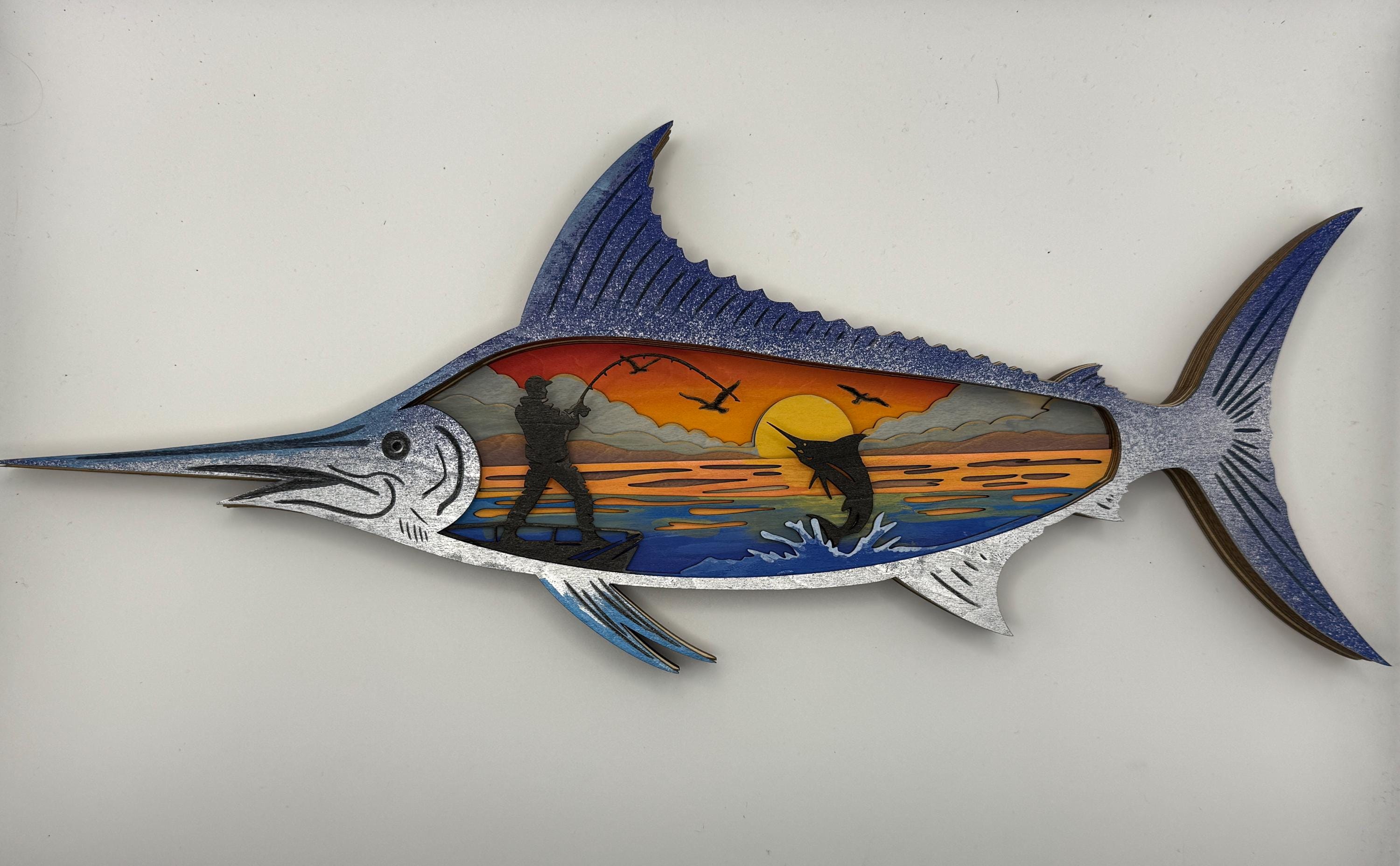 3D Marlin Fish SVG DXF PDF Png Ai | Game Fishing Scene Multilayer Cut ...
