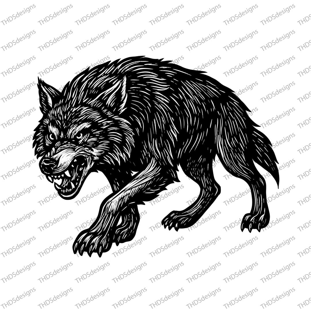 Snarling Wolf Clipart | Scary Hand Drawn Wolf Illustration for ...