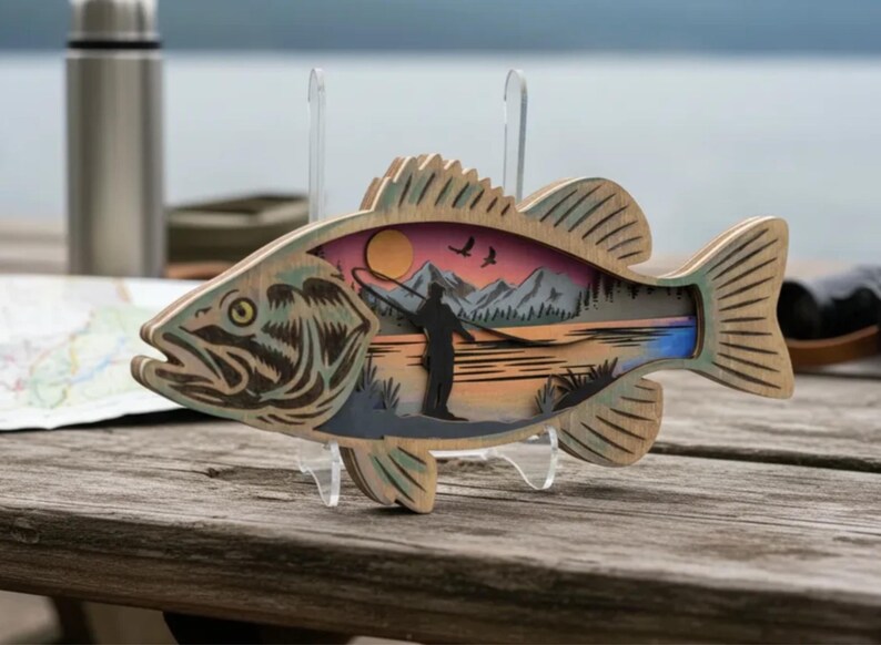 Smallmouth Bass Fish 8 Layered SVG | Fishing Scene Multilayer Laser Cut ...