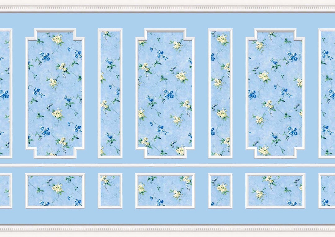 Dolls House Wallpaper 1/12th Scale Blue Floral Quality Paper Miniature ...
