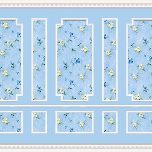Dolls House Wallpaper 1/12th Scale Blue Floral Quality Paper Miniature ...