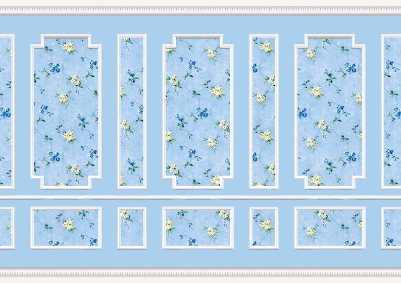 Dolls House Wallpaper 1/12th Scale Blue Floral Quality Paper | Etsy