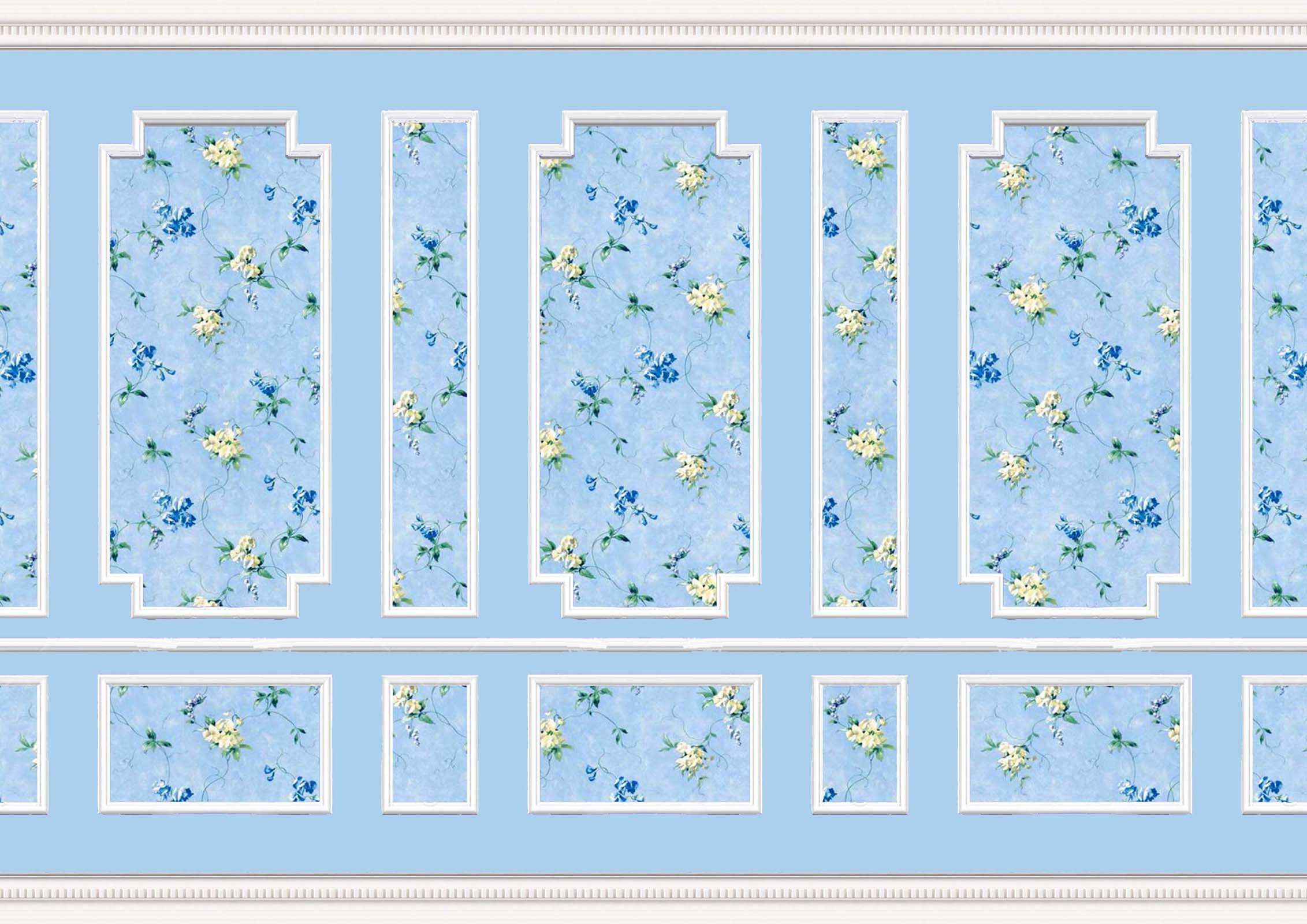 Dolls House Wallpaper 1/12th Scale Blue Floral Quality Paper Miniature ...
