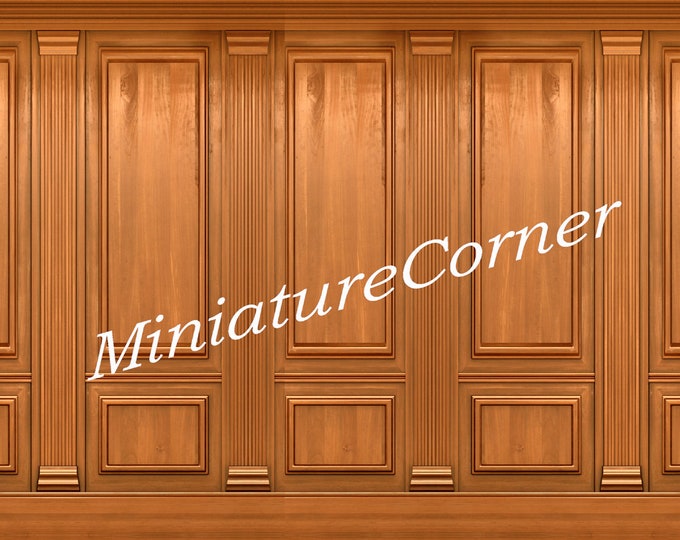 DOLLHOUSE Printable MAHOGANY PANELLING Wood Panel Miniature Wainscoting ...