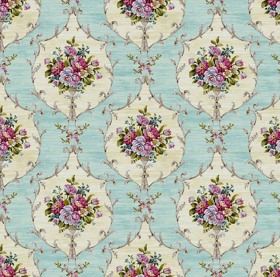 Dolls House Wallpaper 1/12th or 1/24th Scale Quality Paper Floral Blue ...