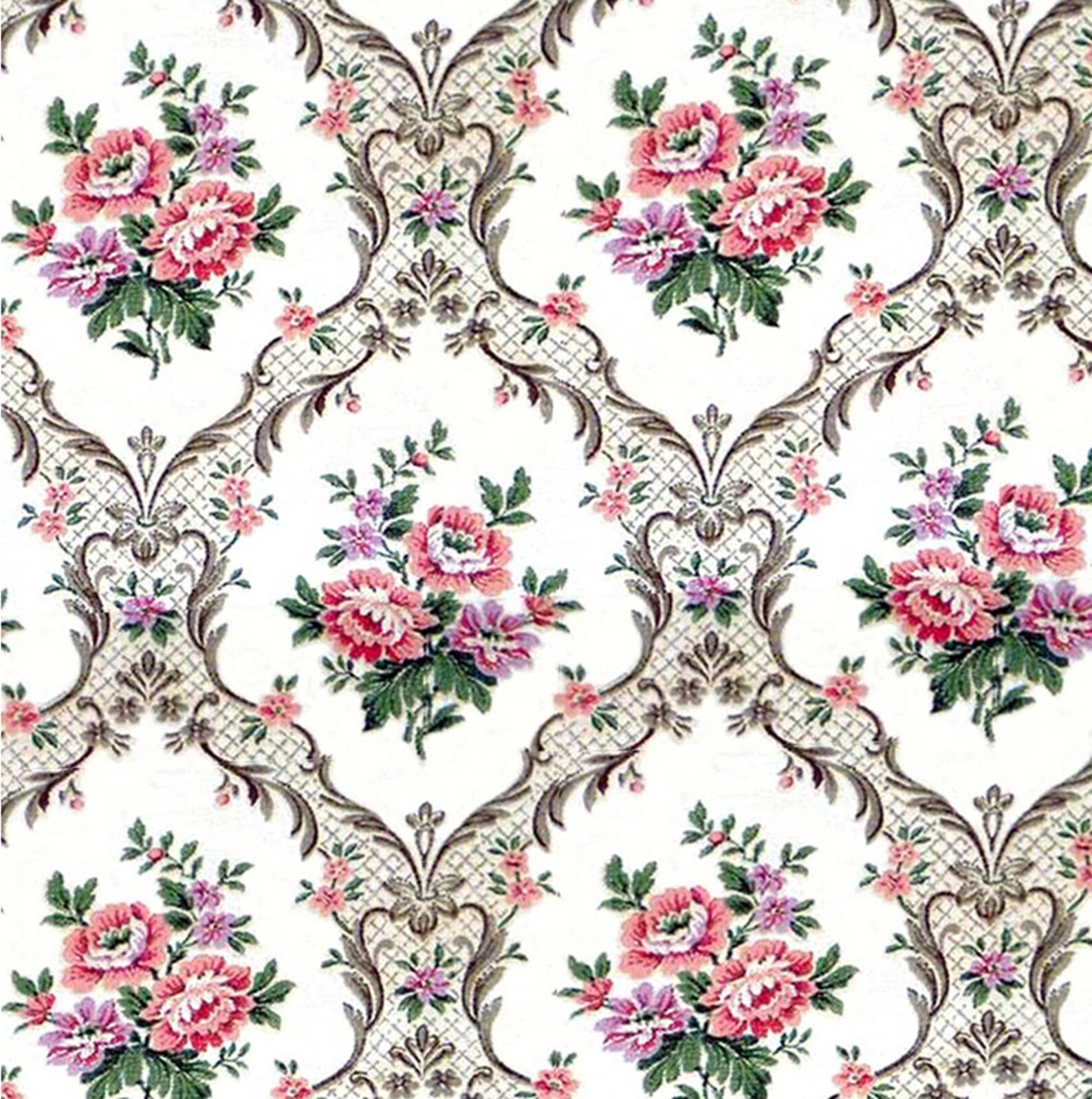Dolls House Wallpaper 1/12th or 1/24th Scale Floral Quality Paper Pink ...