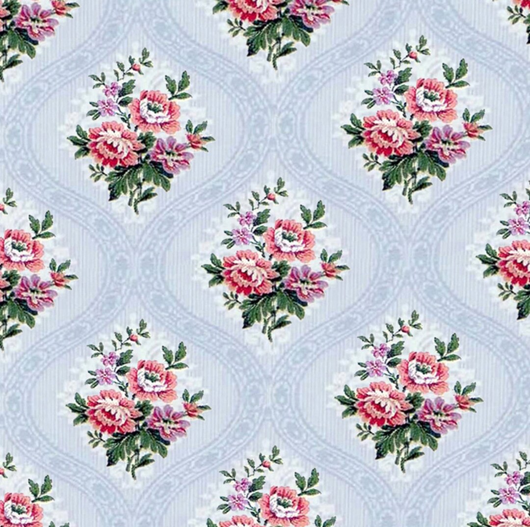 Dolls House Wallpaper 1/12th or 1/24th Scale Quality Paper Blue Floral ...