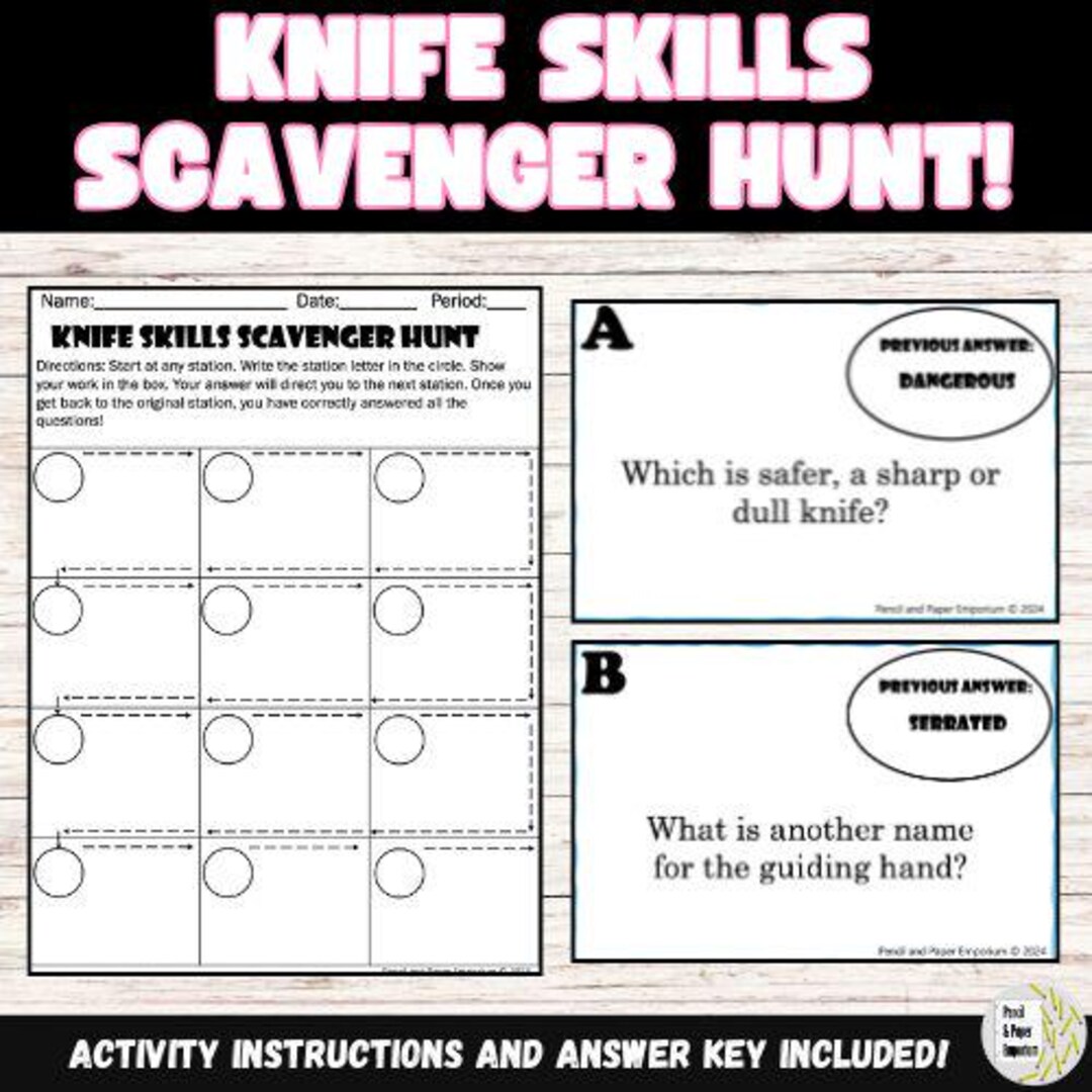 No Prep. Culinary and FACS: Knife Skills/ Knife Cuts Scavenger Hunt ...