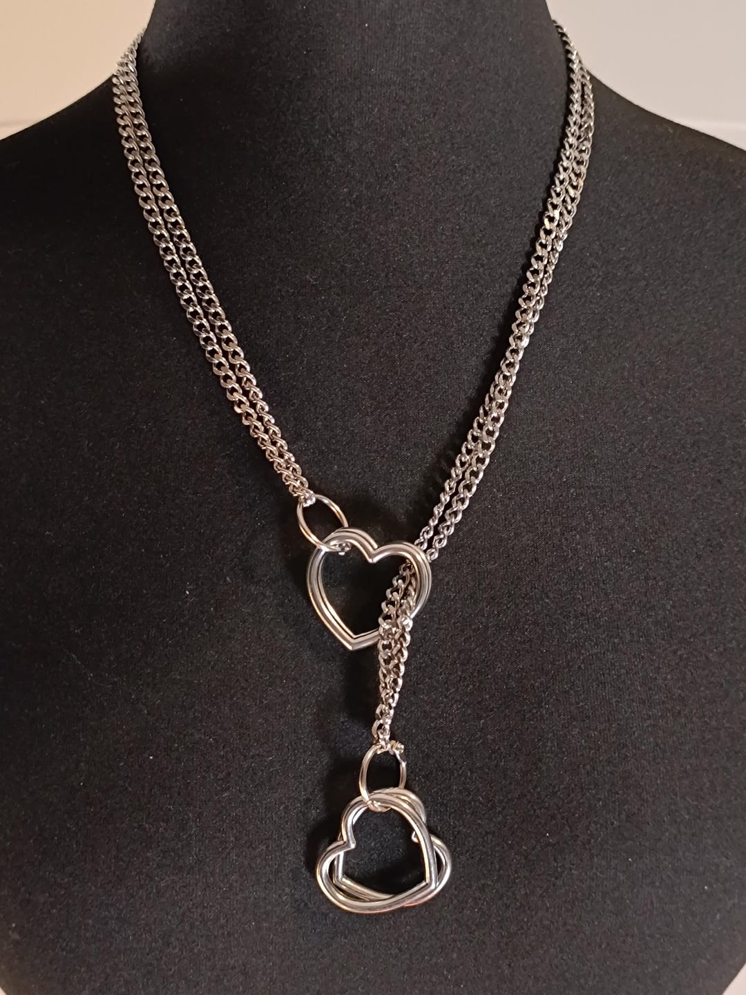 Double Heart Slip Stainless Steel Chain Necklace 5 Mm, Bow Necklace ...