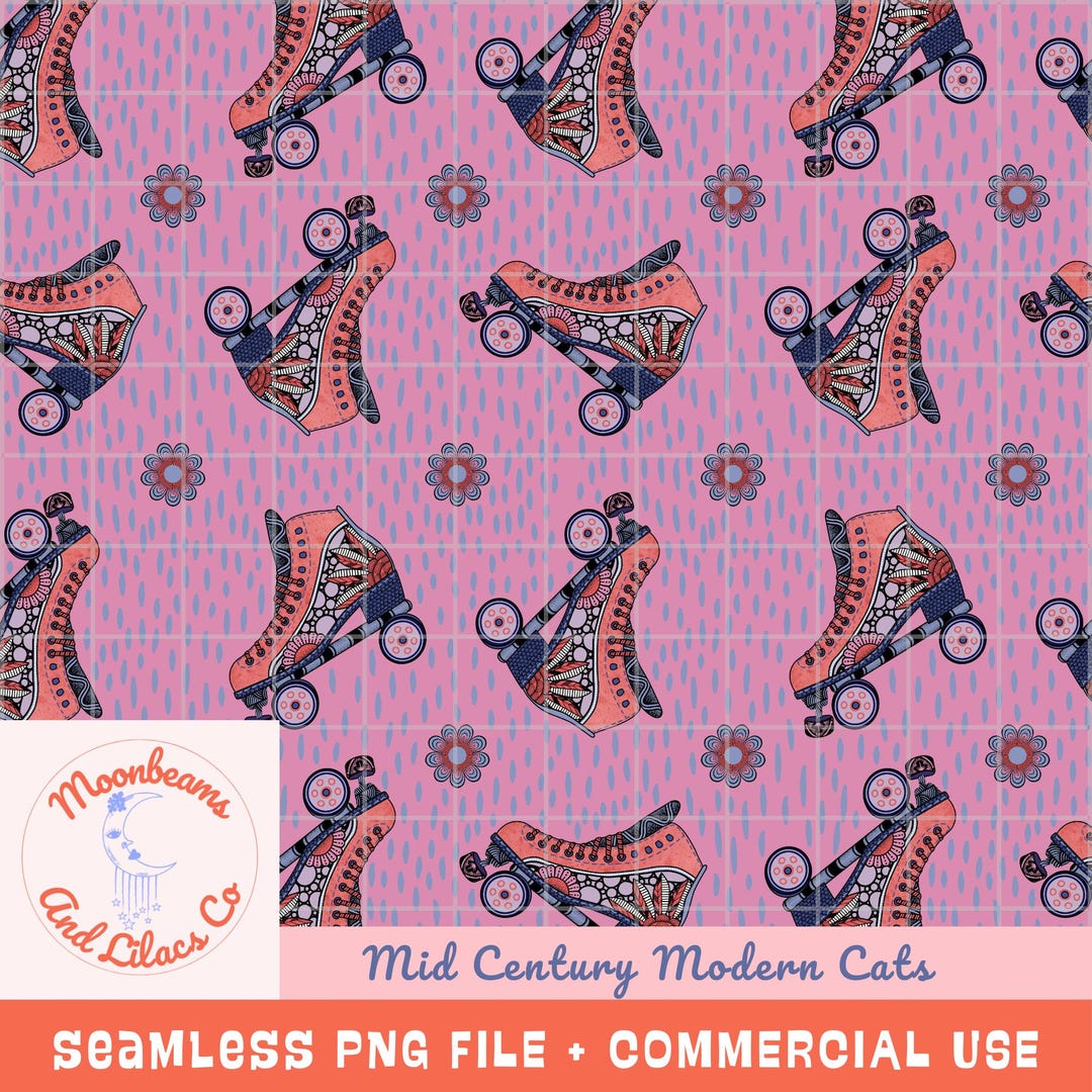 Roller Skates 70's Retro Groovy Seamless Pattern | Digital Download 12 ...