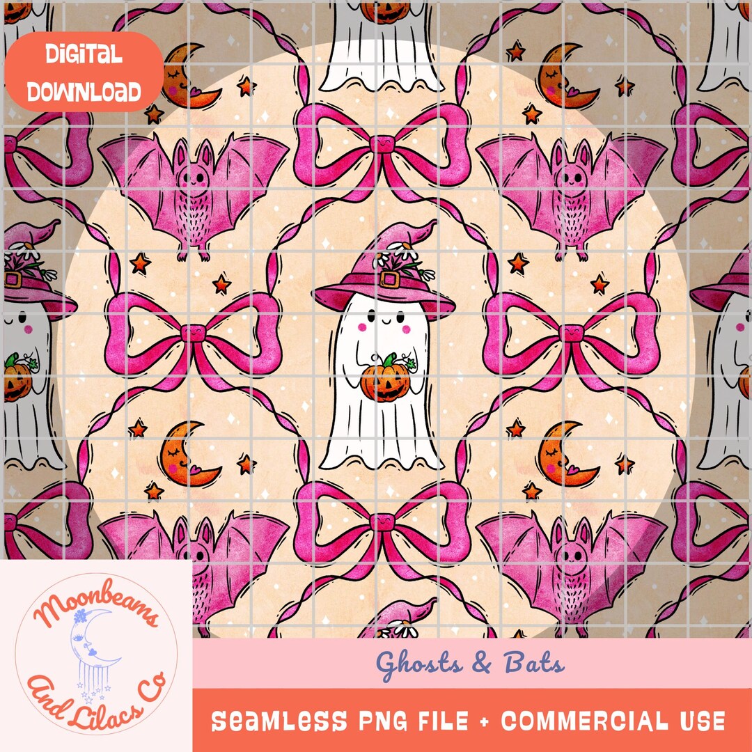Coquette Halloween Ghosts & Bats - Seamless Pattern | Digital Download ...